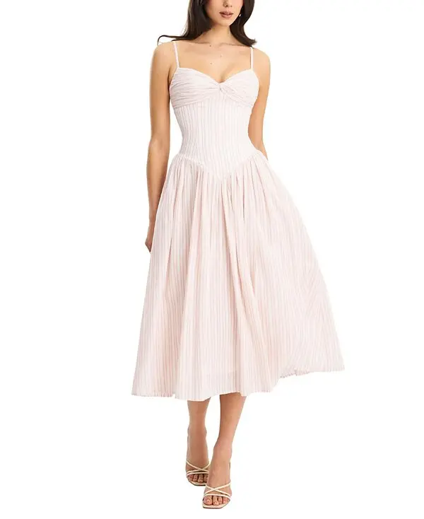 MISS CIRCLE NEW YORK Zania Ruched Cotton Jacquard Midi Dress - Pink