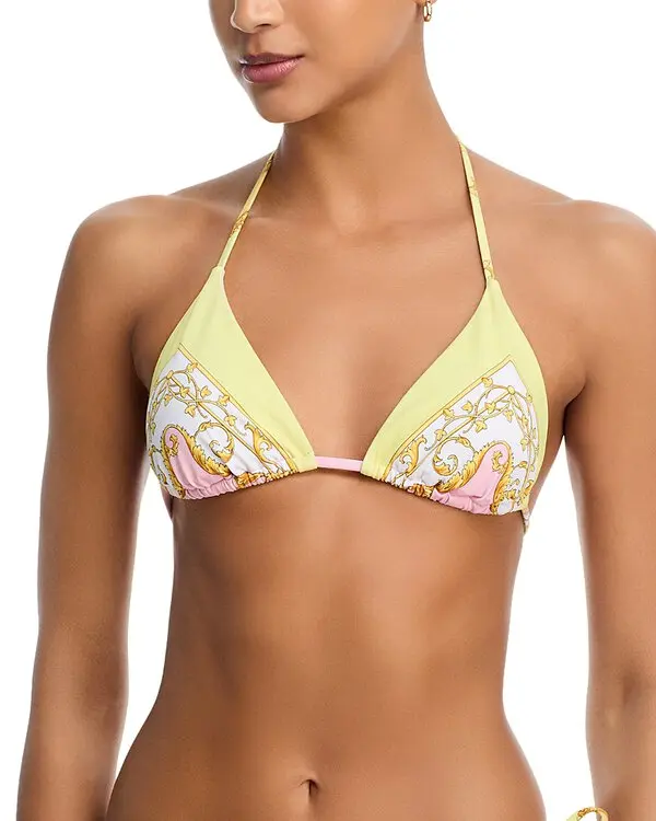 Versace Spring Barocco Triangle Bikini Top - Pale Yellow