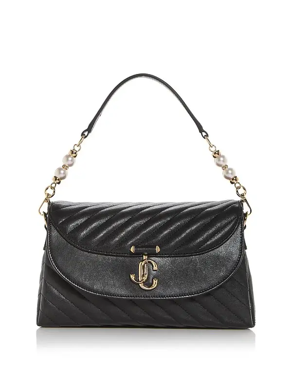 JIMMY CHOO Avenue Curve Leather Top Handle Bag - Black
