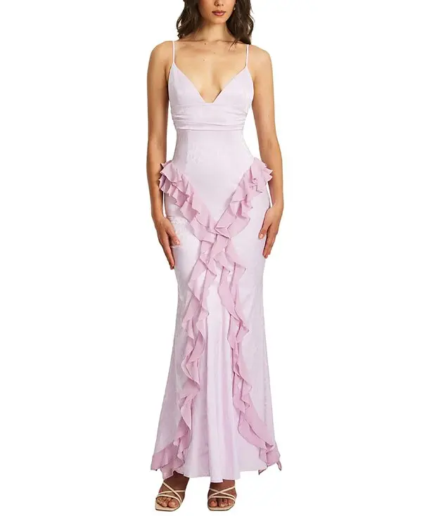 MISS CIRCLE Paolina Jacquard Ruffle Mermaid Maxi Dress - Pink