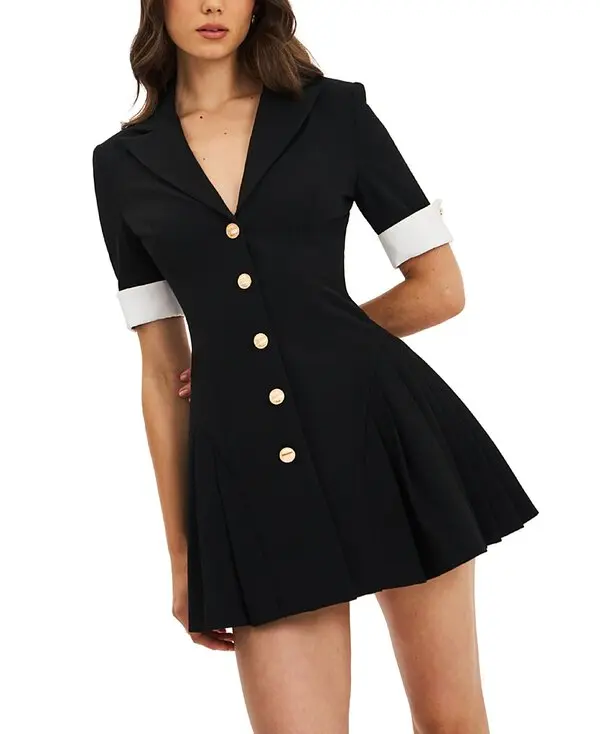 MISS CIRCLE Ilitha Woven Crepe Pleated Mini Blazer Dress - Black