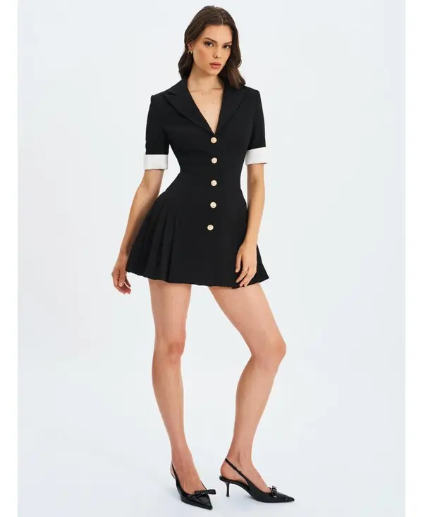 MISS CIRCLE NEW YORK Woven Crepe Pleated Mini Blazer Dress