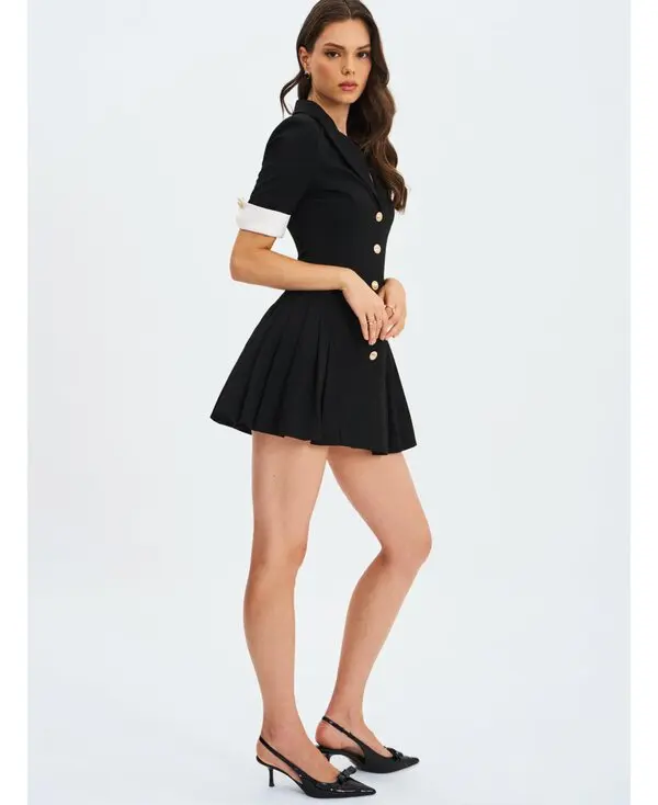 MISS CIRCLE NEW YORK Woven Crepe Pleated Mini Blazer Dress