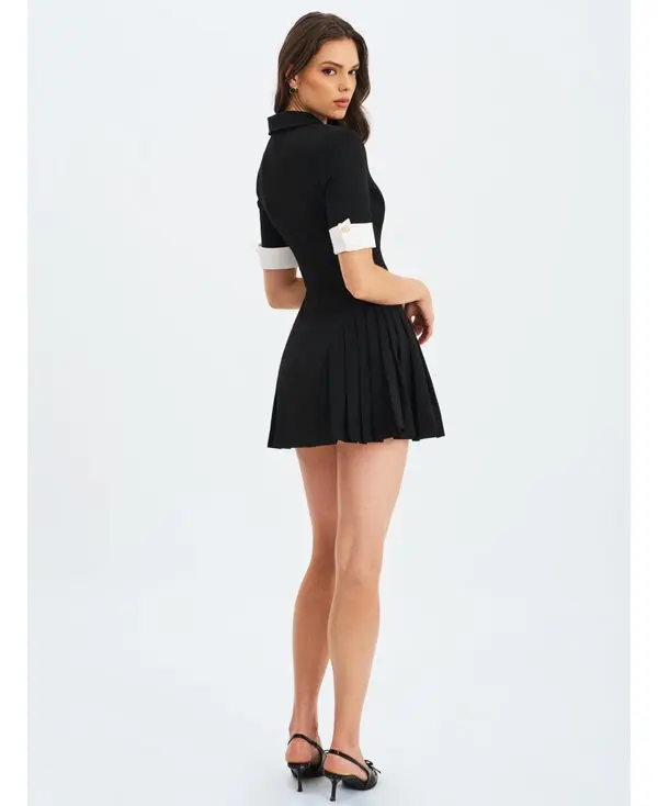 MISS CIRCLE NEW YORK Woven Crepe Pleated Mini Blazer Dress