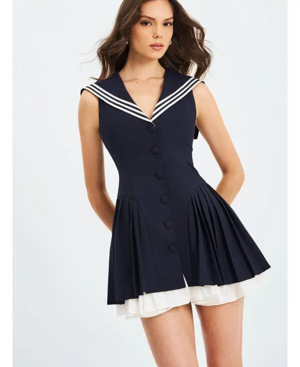MISS CIRCLE NEW YORK Calliope Sailor Pleated Mini Dress