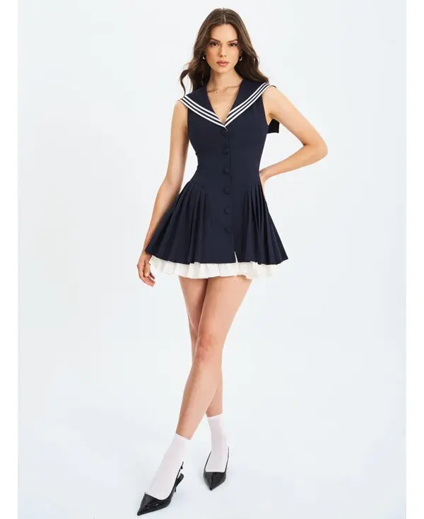 MISS CIRCLE NEW YORK Calliope Sailor Pleated Mini Dress