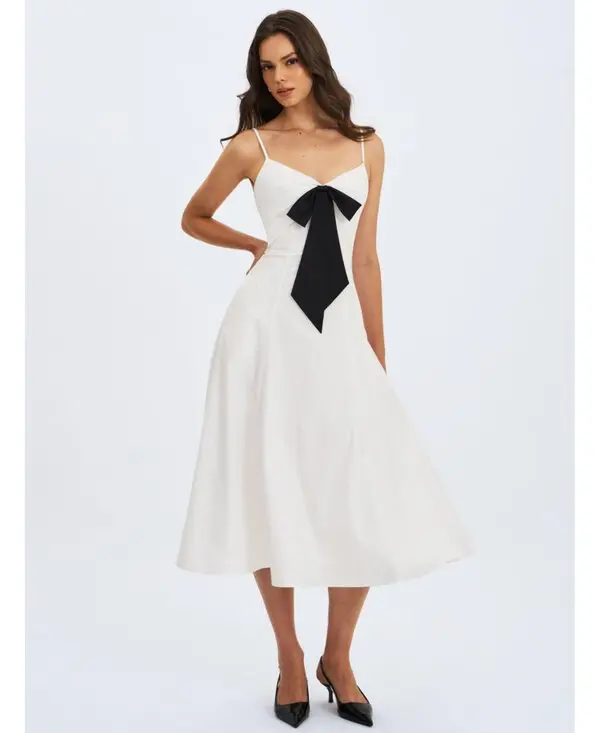 MISS CIRCLE NEW YORK Corinne Poplin Flared Maxi Dress With Removable Bow