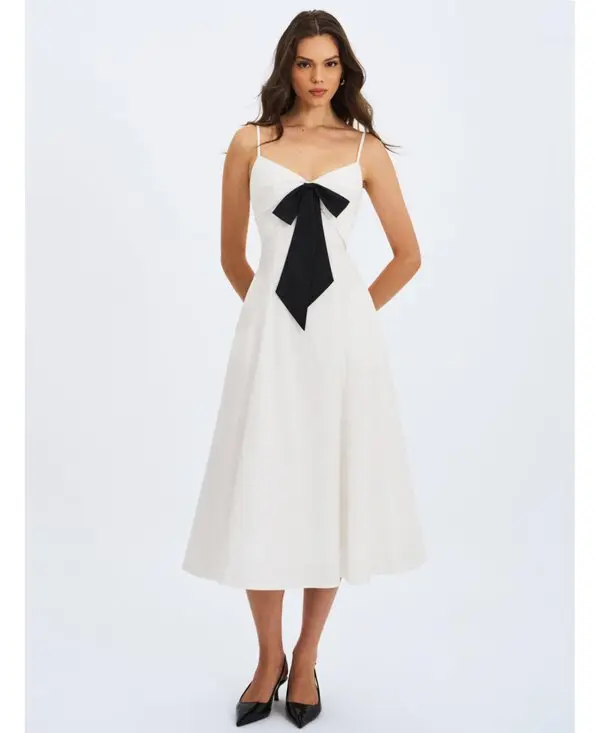 MISS CIRCLE NEW YORK Corinne Poplin Flared Maxi Dress With Removable Bow