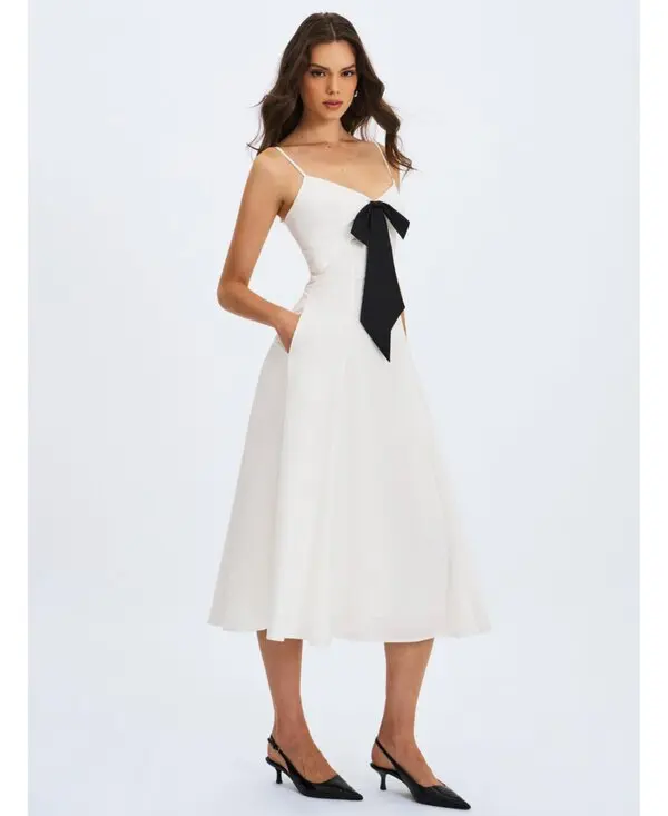 MISS CIRCLE NEW YORK Corinne Poplin Flared Maxi Dress With Removable Bow