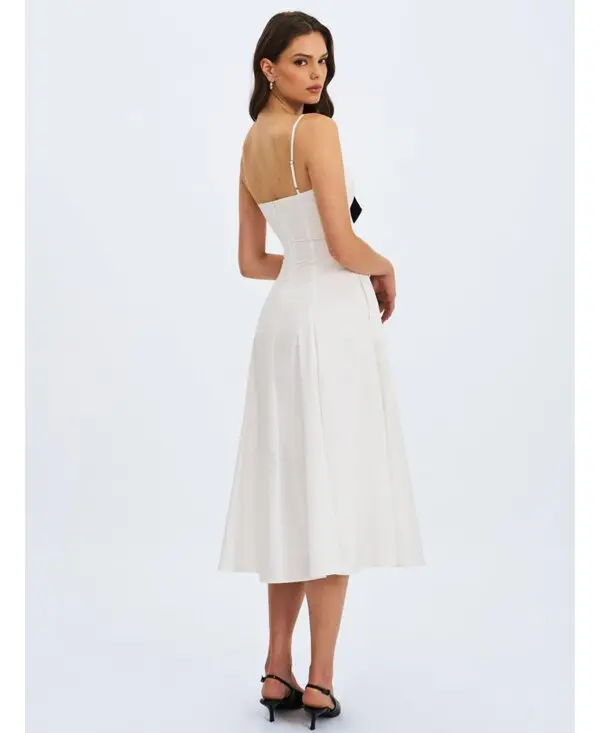 MISS CIRCLE NEW YORK Corinne Poplin Flared Maxi Dress With Removable Bow