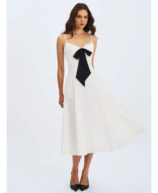 MISS CIRCLE NEW YORK Corinne Poplin Flared Maxi Dress With Removable Bow