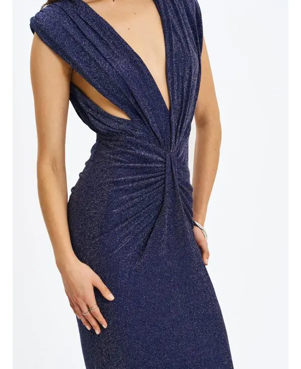 MISS CIRCLE NEW YORK Terri Sparkle Plunging Backless Maxi Dress