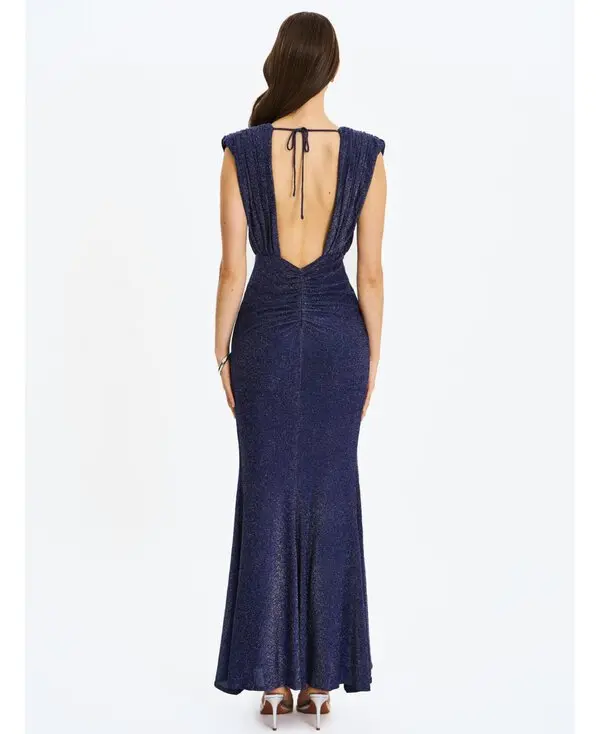 MISS CIRCLE NEW YORK Terri Sparkle Plunging Backless Maxi Dress