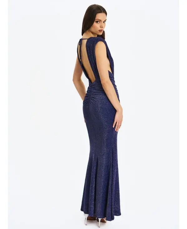 MISS CIRCLE NEW YORK Terri Sparkle Plunging Backless Maxi Dress