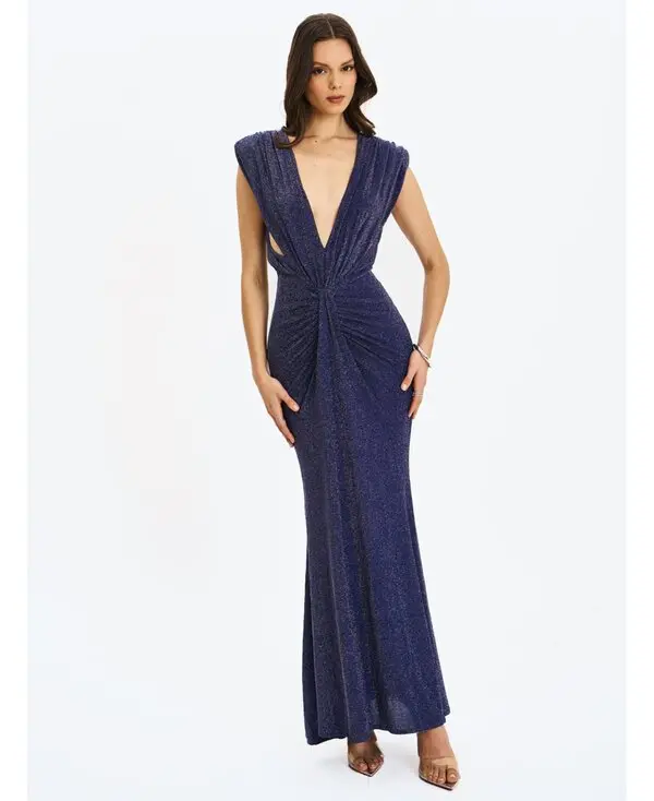 MISS CIRCLE NEW YORK Terri Sparkle Plunging Backless Maxi Dress