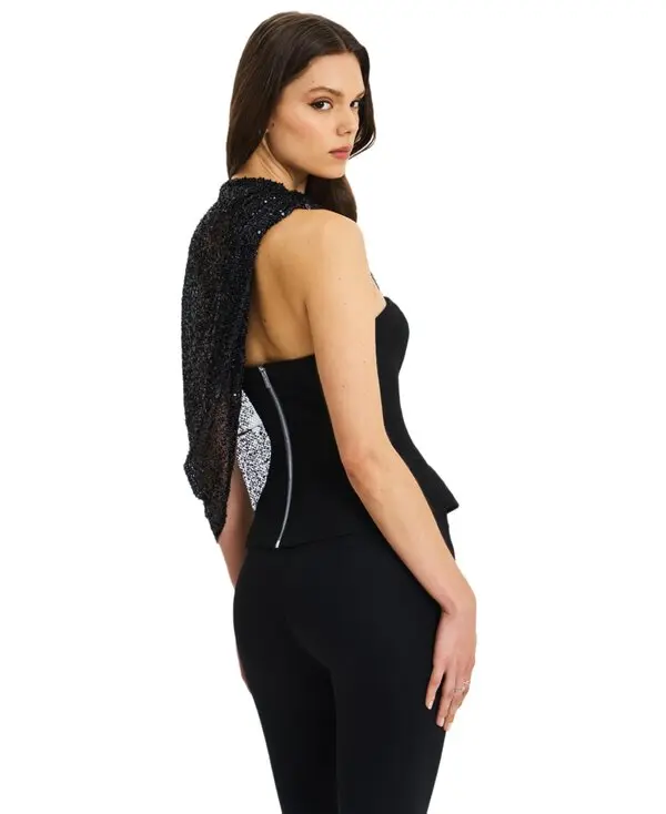 MISS CIRCLE NEW YORK Peplum Top With Beaded Asymmetrical Cape
