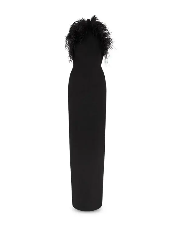 Attico Ostrich Feather Trim Maxi Dress - Black