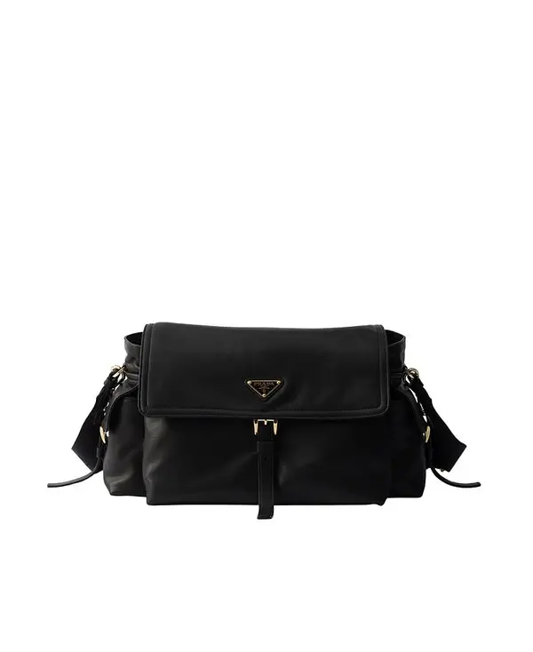 Prada Large Nappa Leather Flap Shoulder Bag - Black