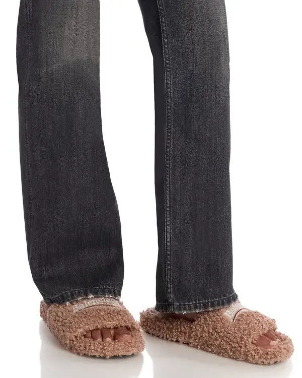 Balenciaga Furry Slide Slippers - Bisque/crystal/red