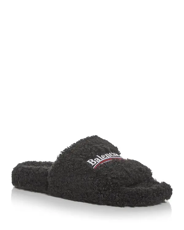 Balenciaga Furry Slide Slippers - Black/multi