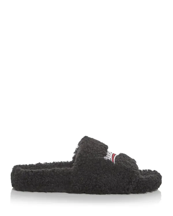 Balenciaga Furry Slide Slippers - Black/multi