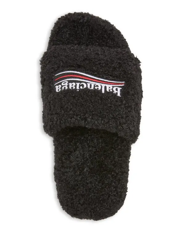 Balenciaga Furry Slide Slippers - Black/multi