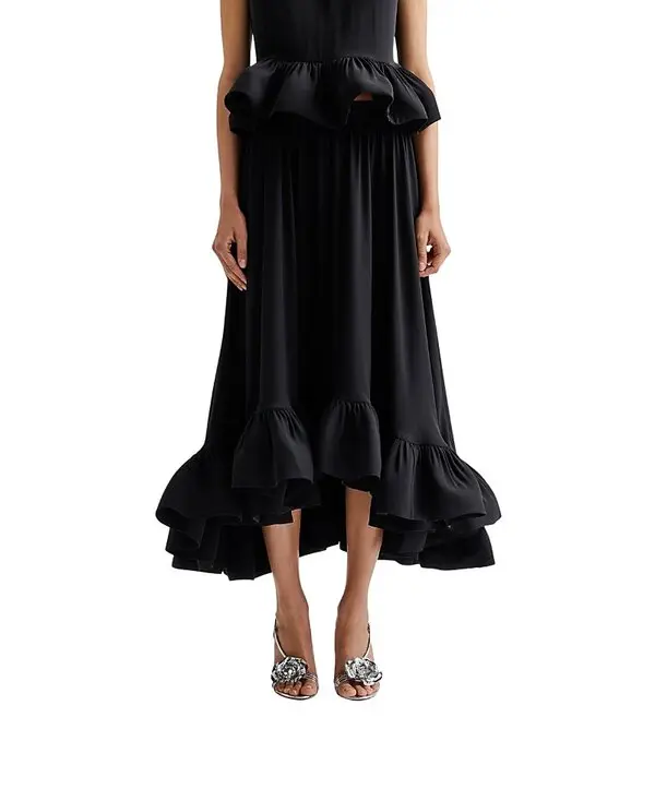 MALINA Adriana Frilled Hem Midi Skirt - Black