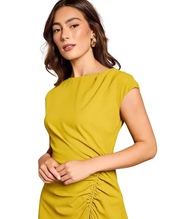 Coast Drape Side Cap Sleeve Midi Dress - Chartreuse