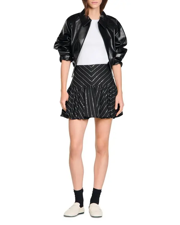 Sandro Striped Sequin Mini Skirt