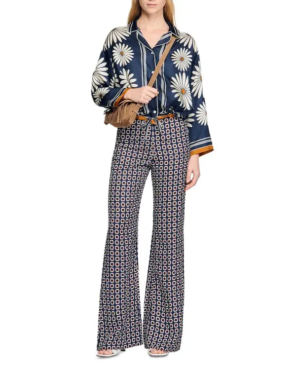 Sandro Floral Print Silk Shirt - Deep Blue