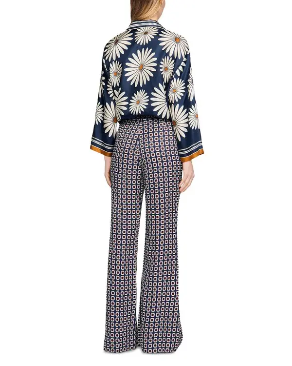 Sandro Floral Print Silk Shirt - Deep Blue
