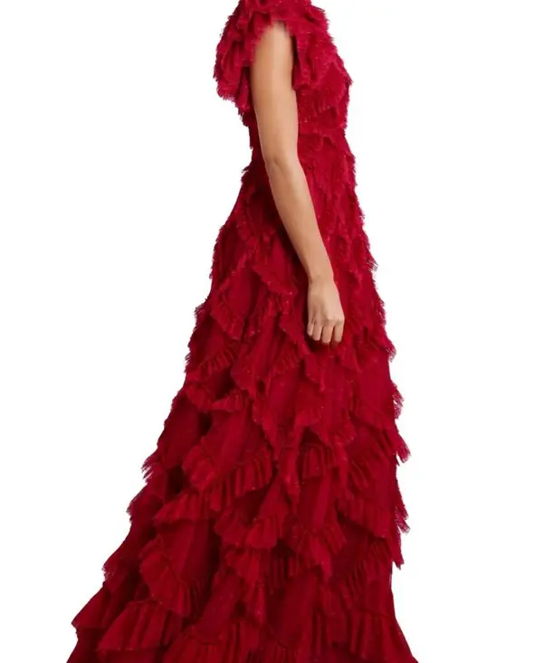 NEEDLE & THREAD Genevieve Ruffle Maxi Gown - Deep Red/fuchsia
