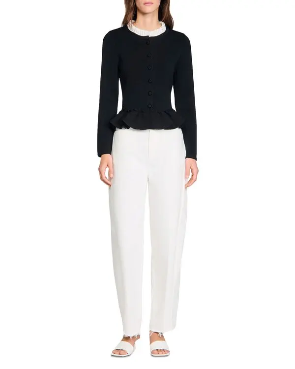 Sandro Removable Collar Peplum Cardigan