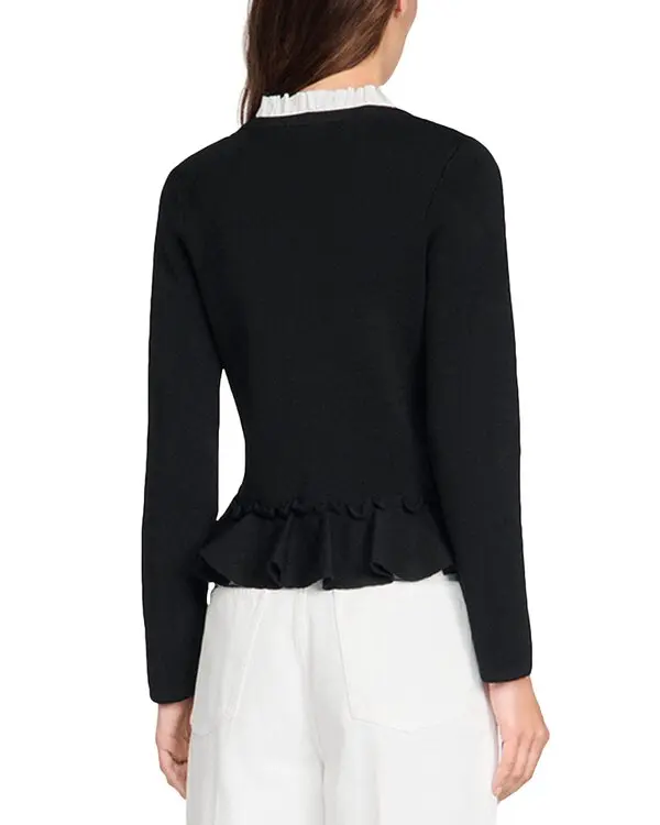 Sandro Removable Collar Peplum Cardigan