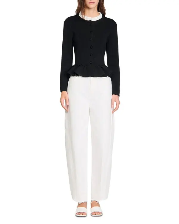 Sandro Removable Collar Peplum Cardigan