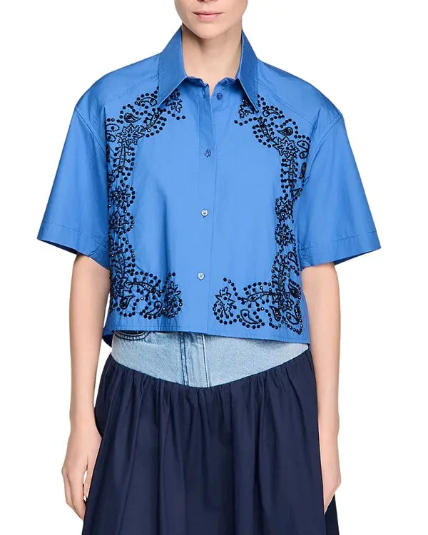 Sandro Embroidered Beaded Shirt