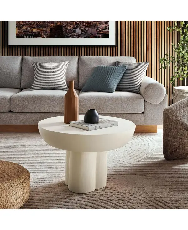 MODWAY Caspian Round Concrete Coffee Table - White
