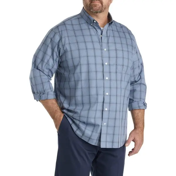 OAK HILL BY DXL Big & Tall Large Plaid Sport Shirt V3 - Blue