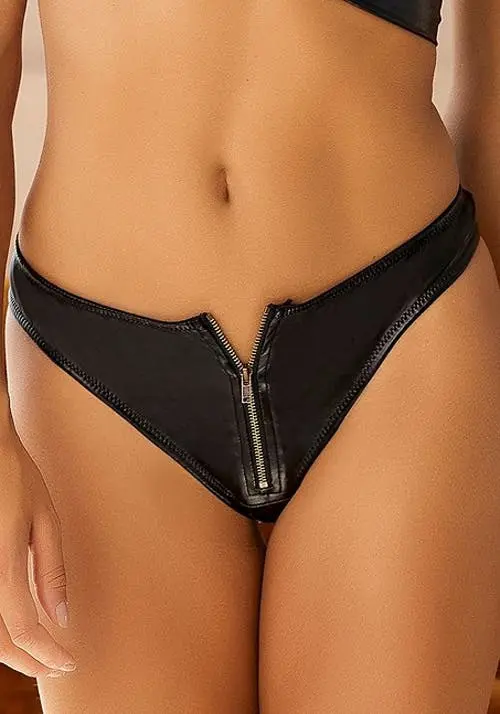 LASCANA Faux Leather Zip Thong