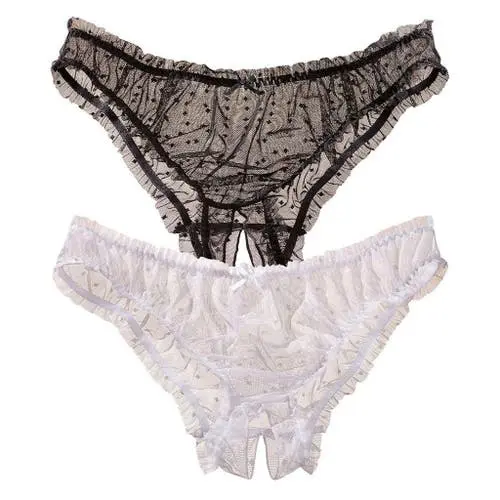 LASCANA Pk Sheer Open Panties - Black & White
