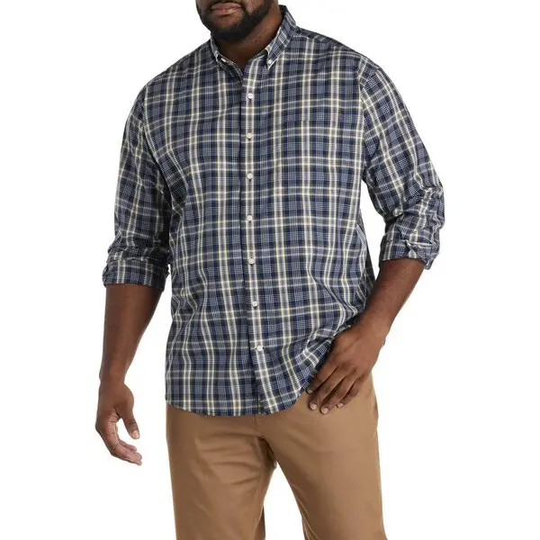 OAK HILL BY DXL Big & Tall Large Plaid Sport Shirt V2 - Navy