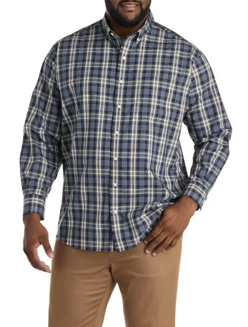 OAK HILL BY DXL Big & Tall Large Plaid Sport Shirt V2 - Navy