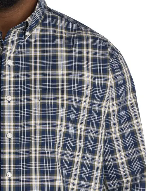 OAK HILL BY DXL Big & Tall Large Plaid Sport Shirt V2 - Navy