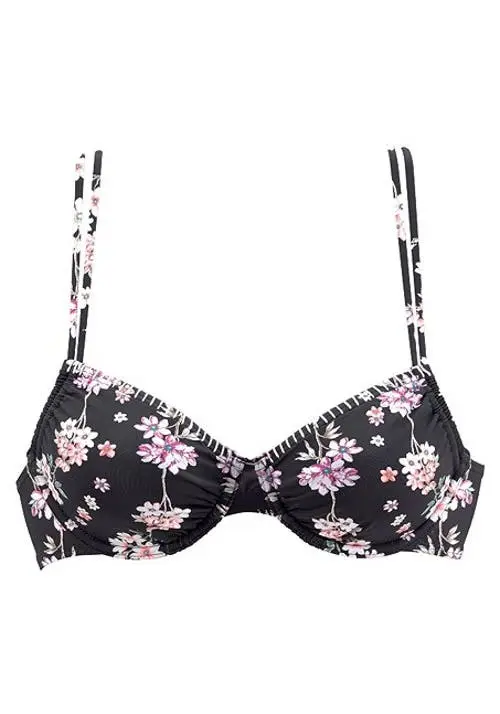 LASCANA Trimmed Underwire Bikini Top - Black Printed