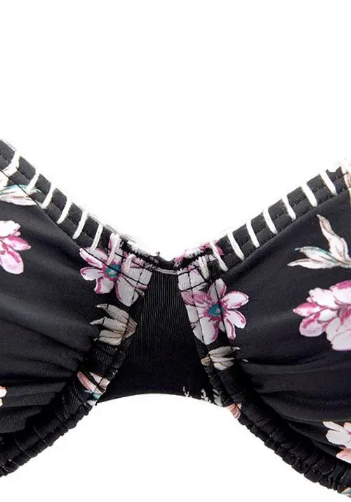 LASCANA Trimmed Underwire Bikini Top - Black Printed