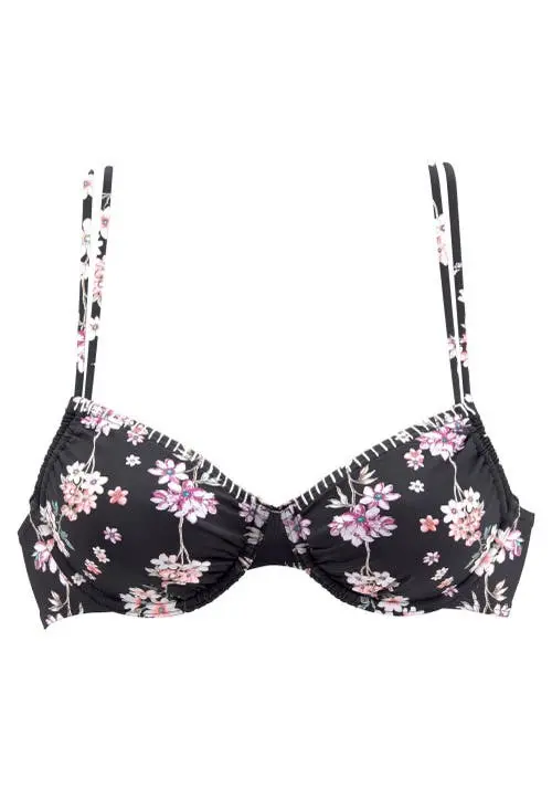 LASCANA Trimmed Underwire Bikini Top - Black Printed