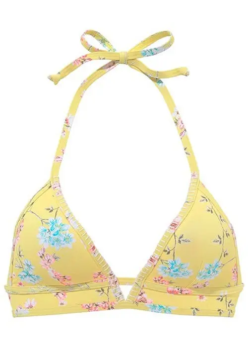 LASCANA Plunge Triangle Bikini Top - Yellow Multi