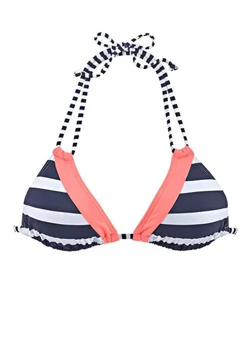 LASCANA Striped Triangle Bikini Top - Navy Striped