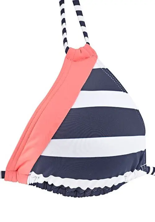LASCANA Striped Triangle Bikini Top - Navy Striped