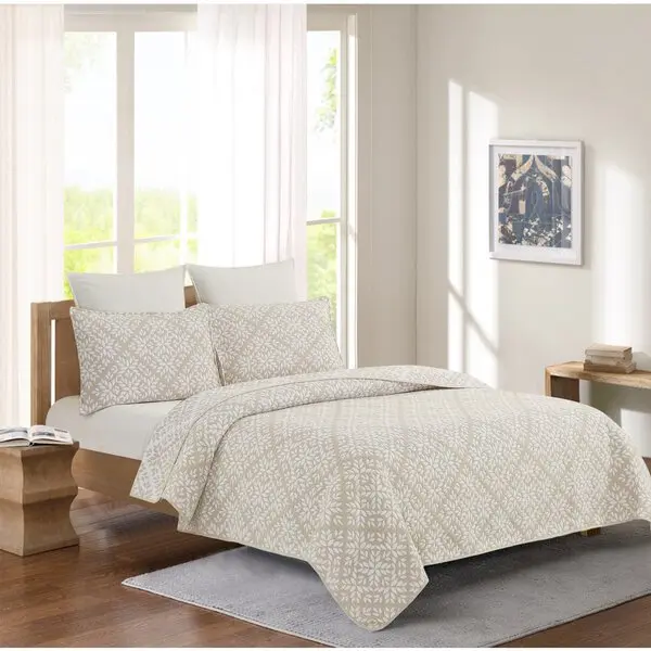 C&F HOME Leaves Jacquard Cotton Cover Quilt Set Reversible And Machine Washable - Beige